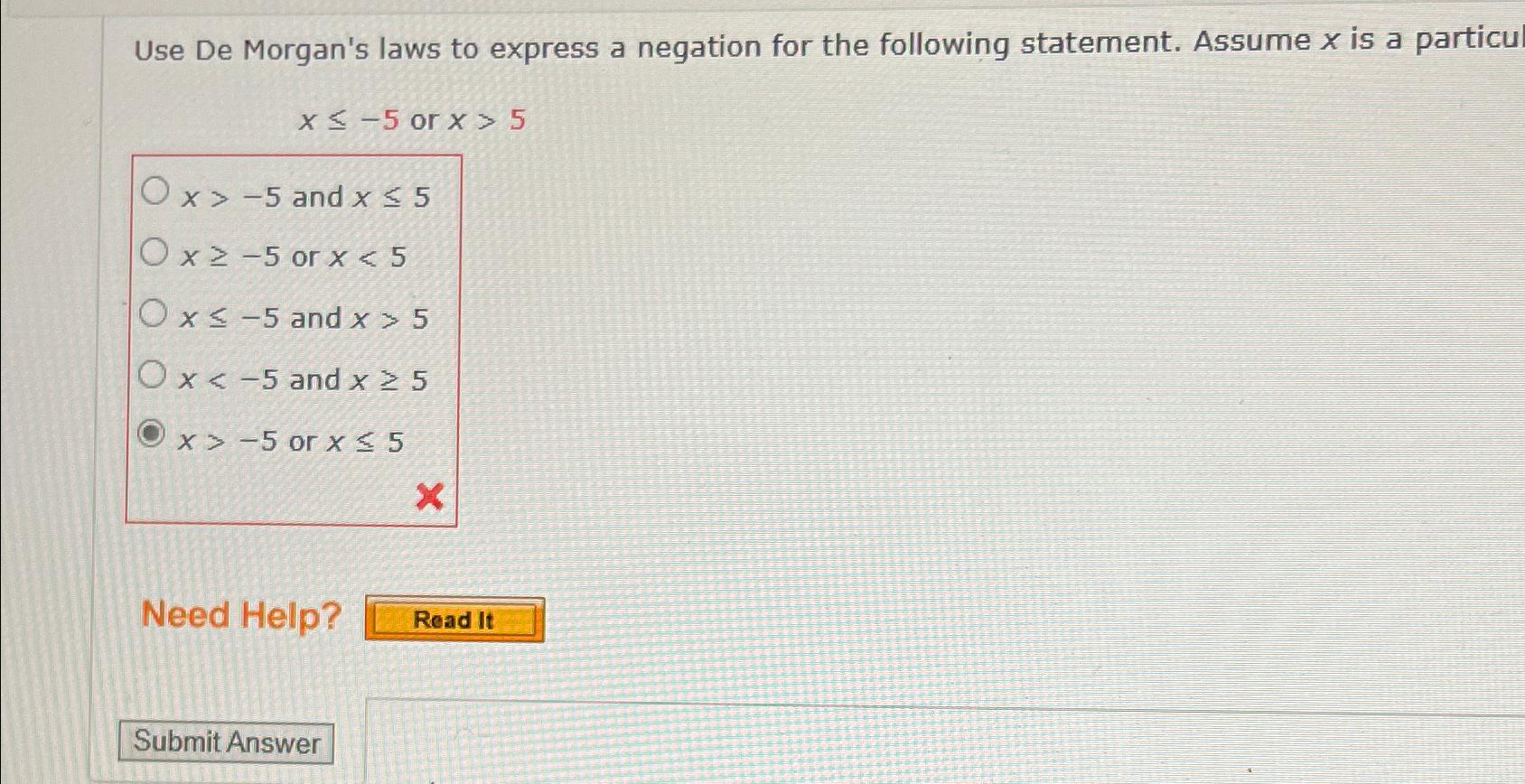 Solved Use De Morgan's laws to express a negation for the | Chegg.com
