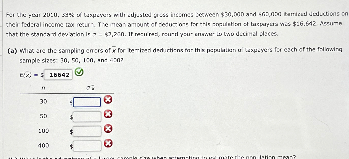 Solved For the year 2010,33% ﻿of taxpayers with adjusted | Chegg.com