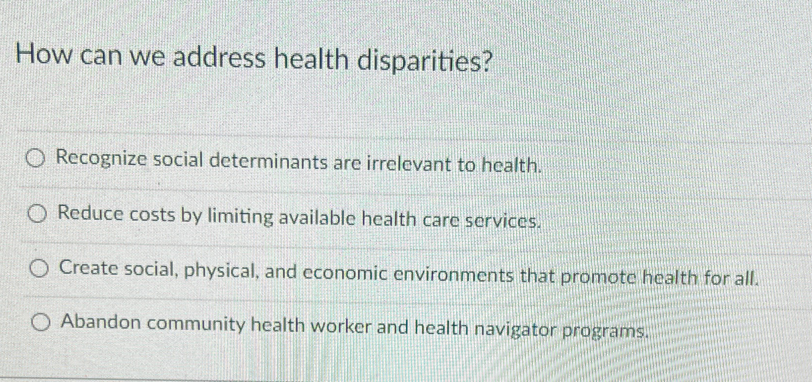 Solved How can we address health disparities?Recognize | Chegg.com