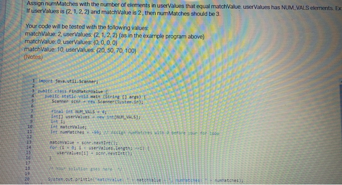 Assign numMatches with the number of elements in | Chegg.com