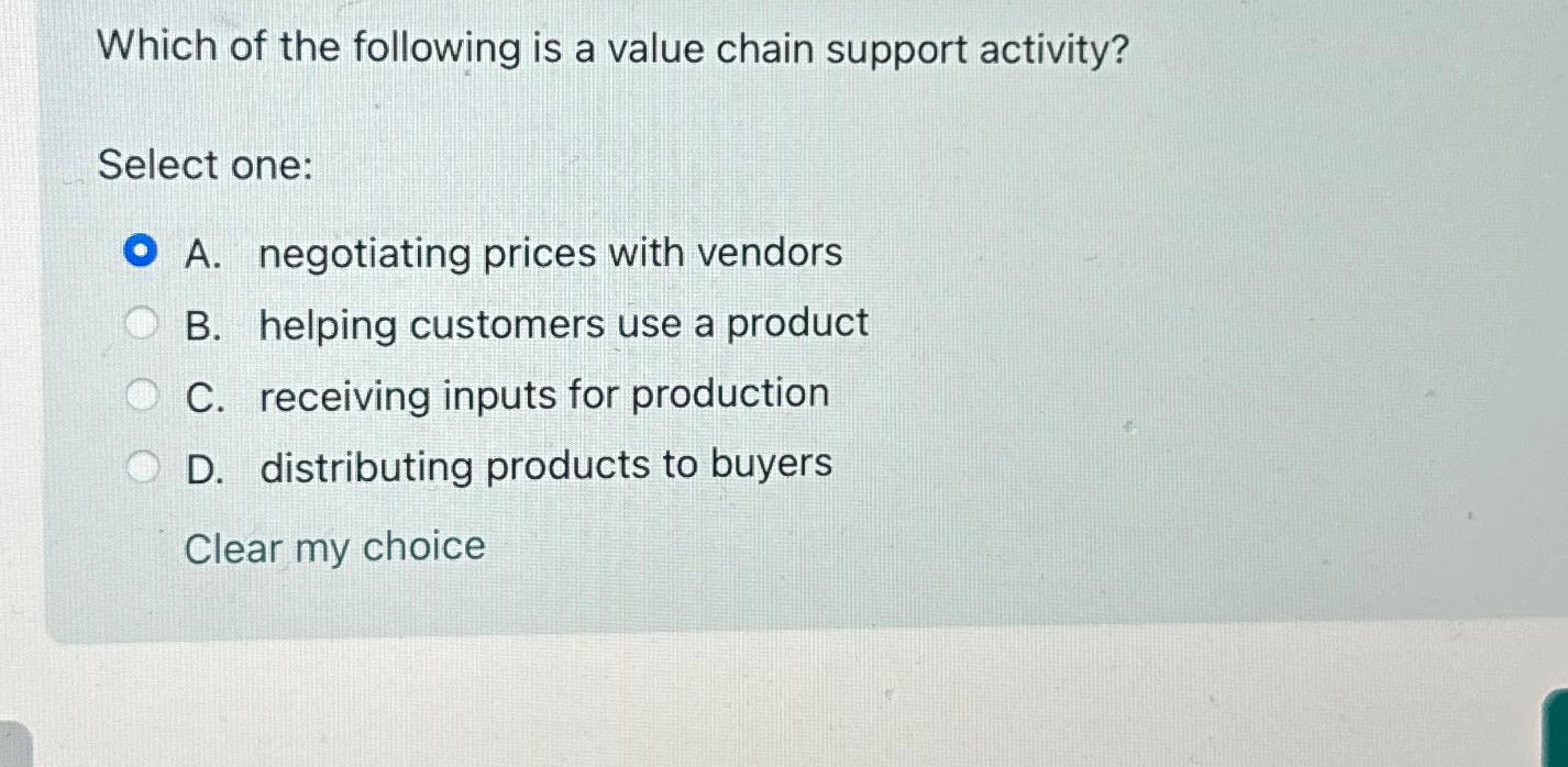 Solved Which of the following is a value chain support | Chegg.com