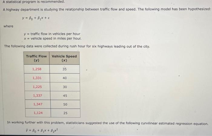 Solved A statistical program is recommended. A highway | Chegg.com