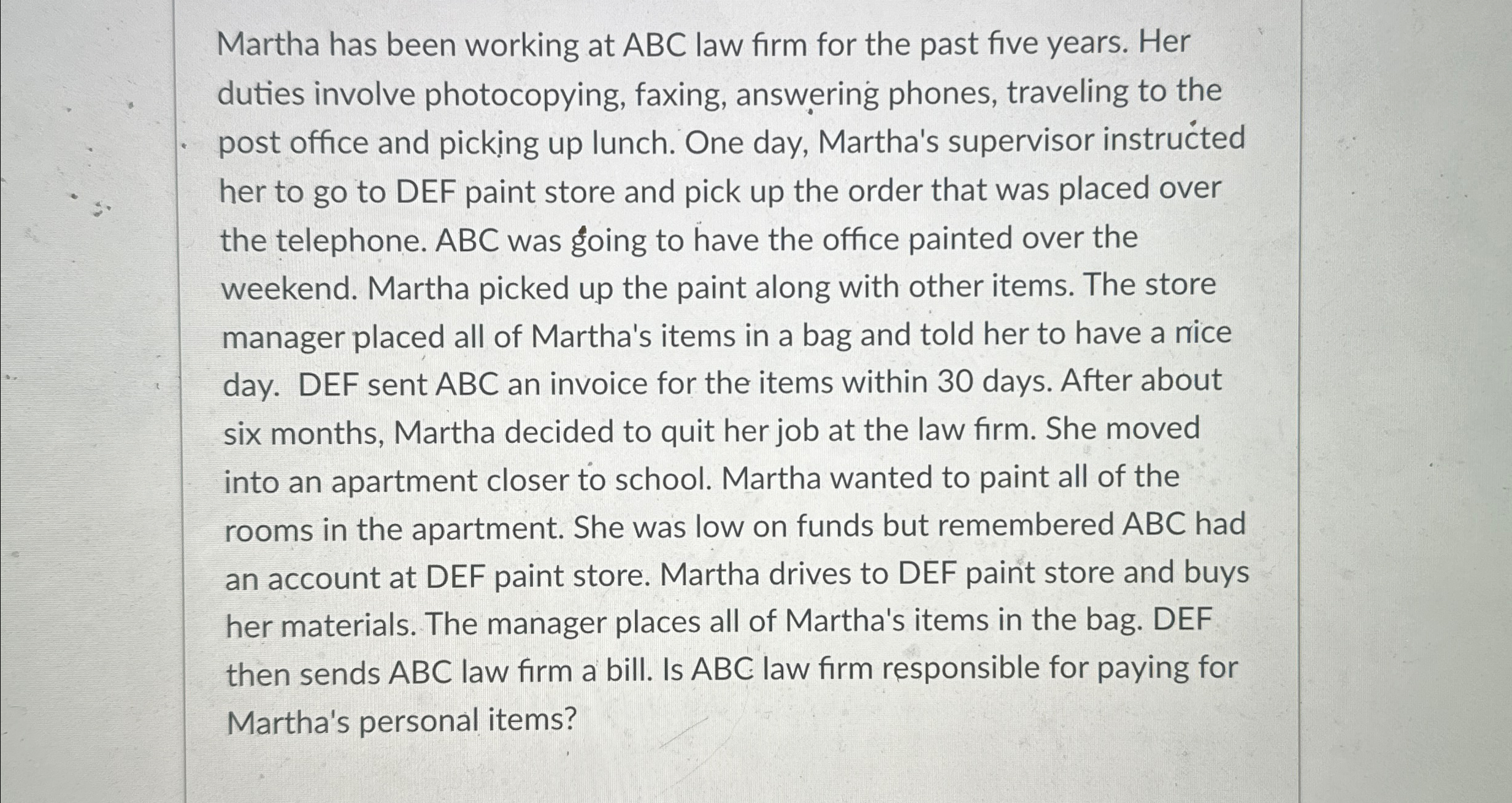 Solved Martha has been working at ABC law firm for the past | Chegg.com