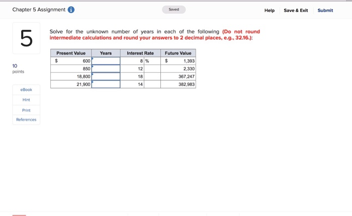 Solved Chapter 5 Assignment i Help Save & Exit Submit | Chegg.com