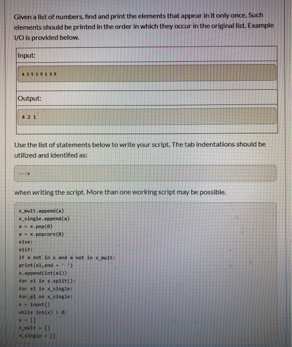 Solved Given a list of numbers, find and print the elements | Chegg.com