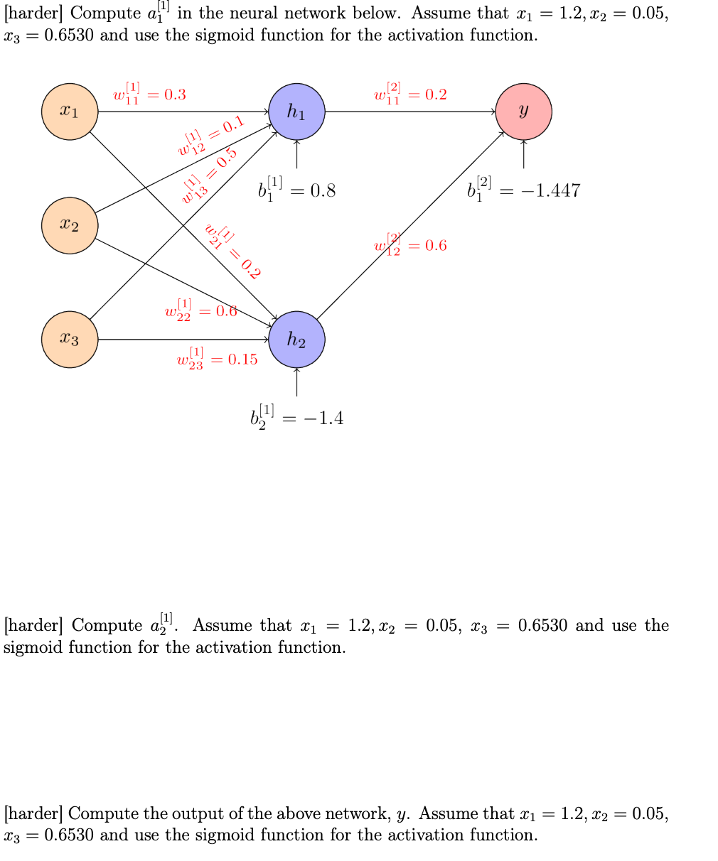 Solved [harder] ﻿Compute a1[1] in ﻿the neural network below. | Chegg.com