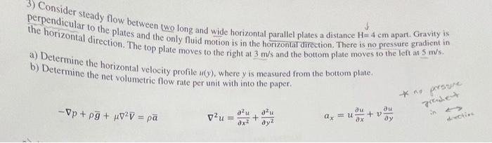 Solved 3) Consider steady flow between two long and wide | Chegg.com