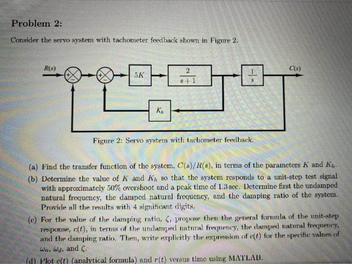 Solved Problem 2: Consider the servo system with tachometer | Chegg.com