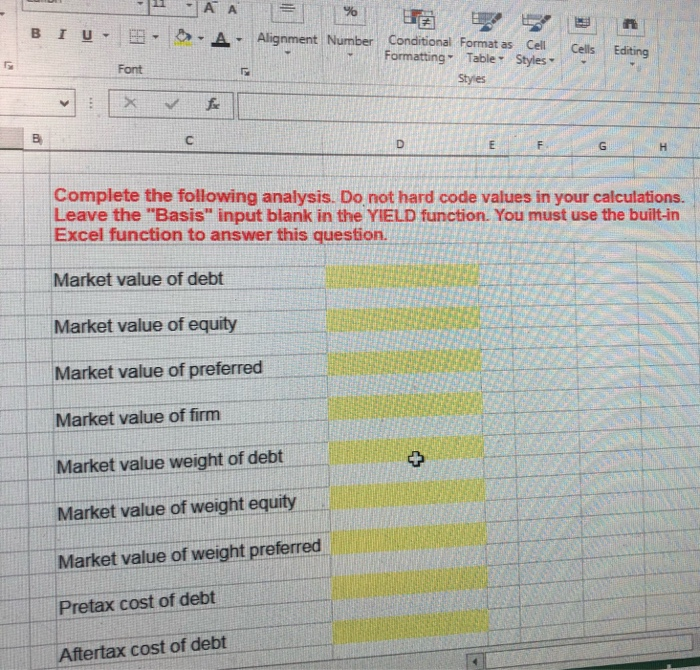 Solved 14-15 Finding the WACC. HOME INSERT PAGE LAYOUT | Chegg.com