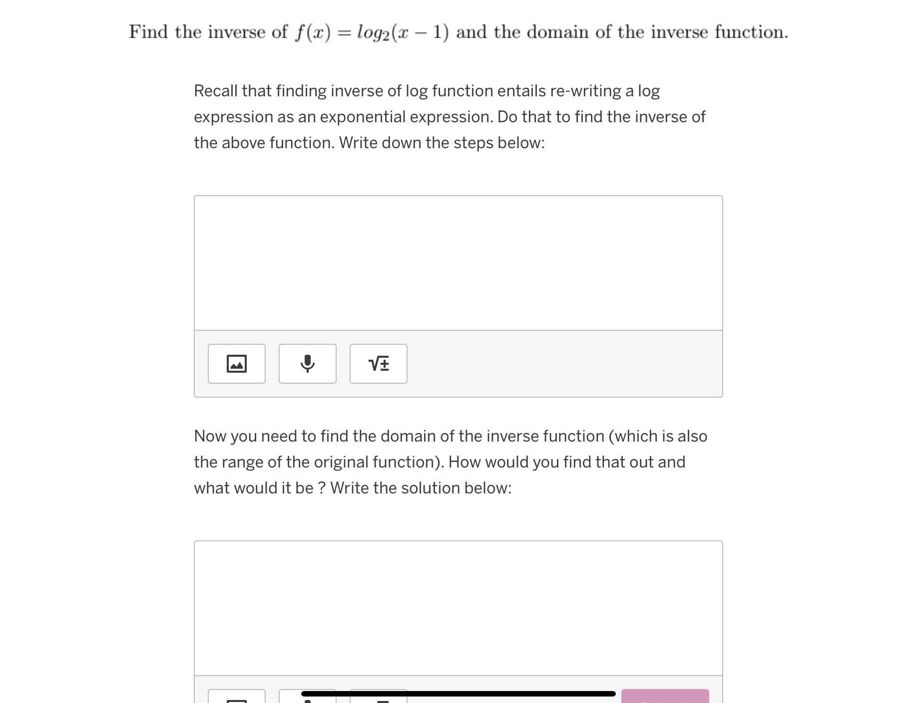 Solved Find the inverse of f(x)=log2(x-1) ﻿and the domain of | Chegg.com