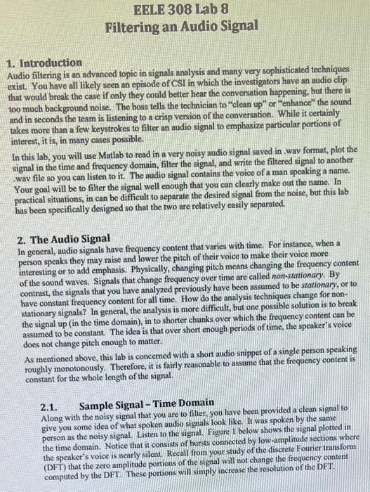 Solved EEL.E 308 Lab 8 Filtering an Audio Signal 1. | Chegg.com