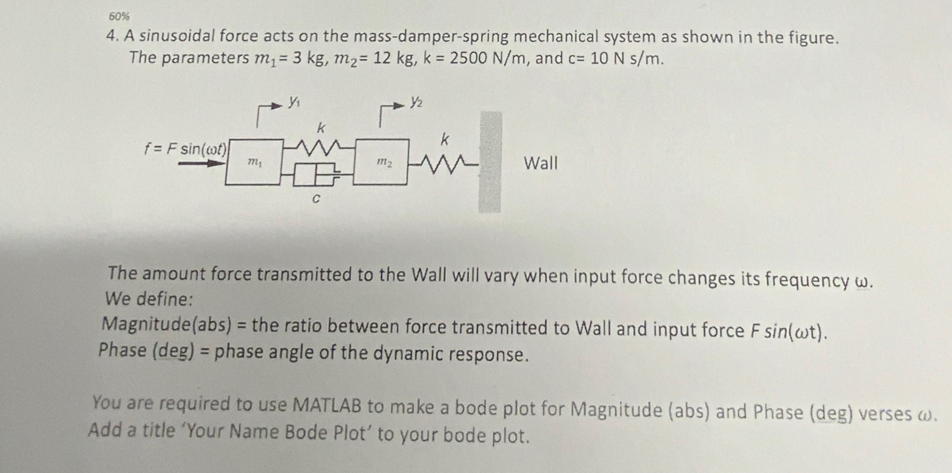 Solved 60%4. ﻿A sinusoidal force acts on the | Chegg.com
