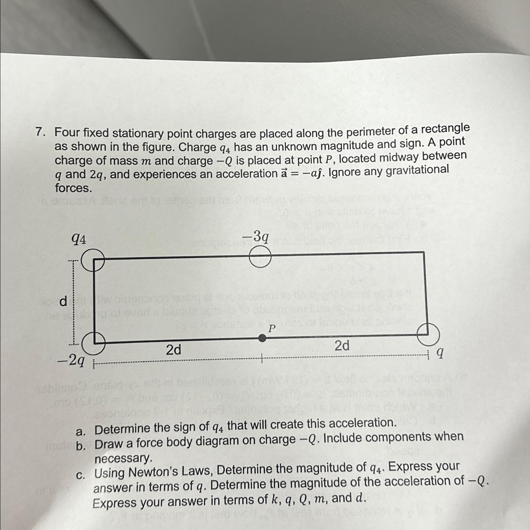 Solved Four fixed stationary point charges are placed along | Chegg.com
