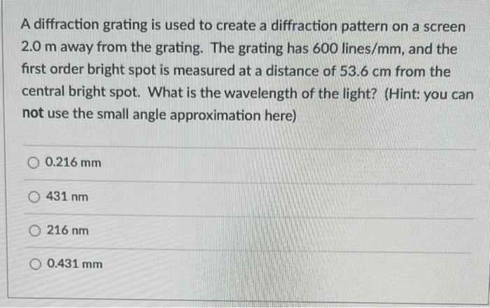 Solved A diffraction grating is used to create a diffraction | Chegg.com