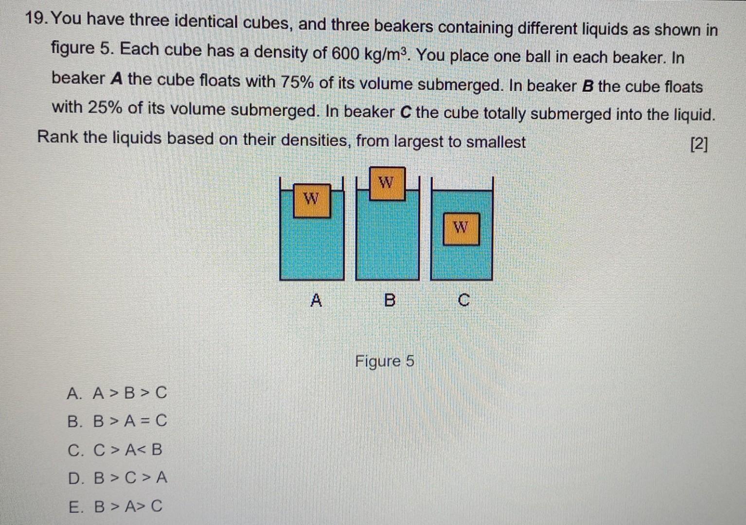 19. You have three identical cubes, and three beakers | Chegg.com