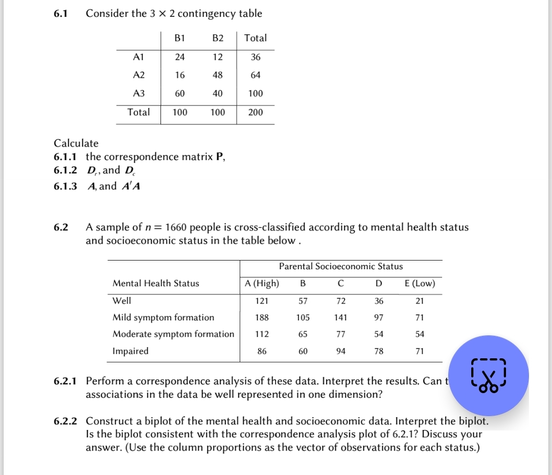 Solved 6.1 ﻿Consider the 3×2 ﻿contingency | Chegg.com