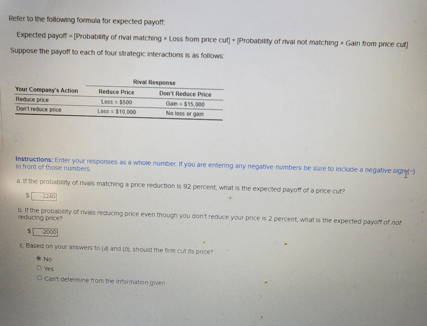 Solved Refer to the following formula for expected payoff: | Chegg.com