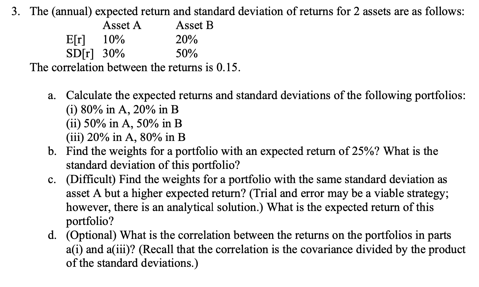 Solved The (annual) ﻿expected return and standard deviation | Chegg.com
