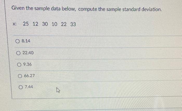 Solved Given the sample data below, compute the sample | Chegg.com
