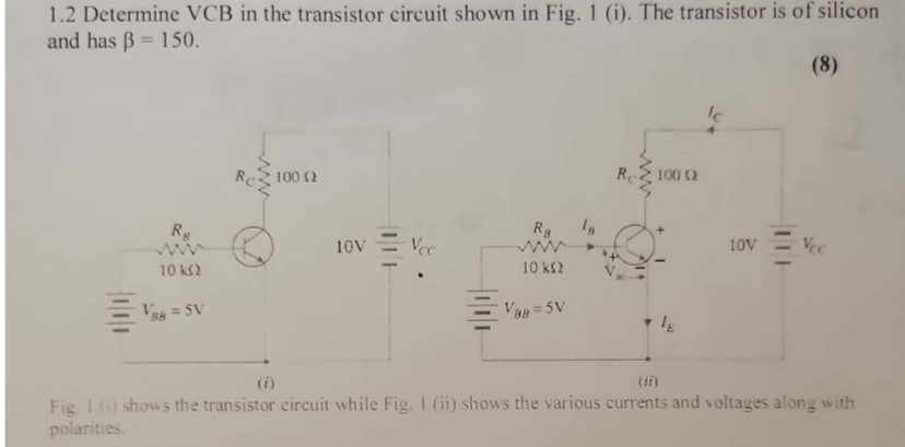 Solved 1.2 ﻿Determine VCB in the transistor circuit shown in | Chegg.com
