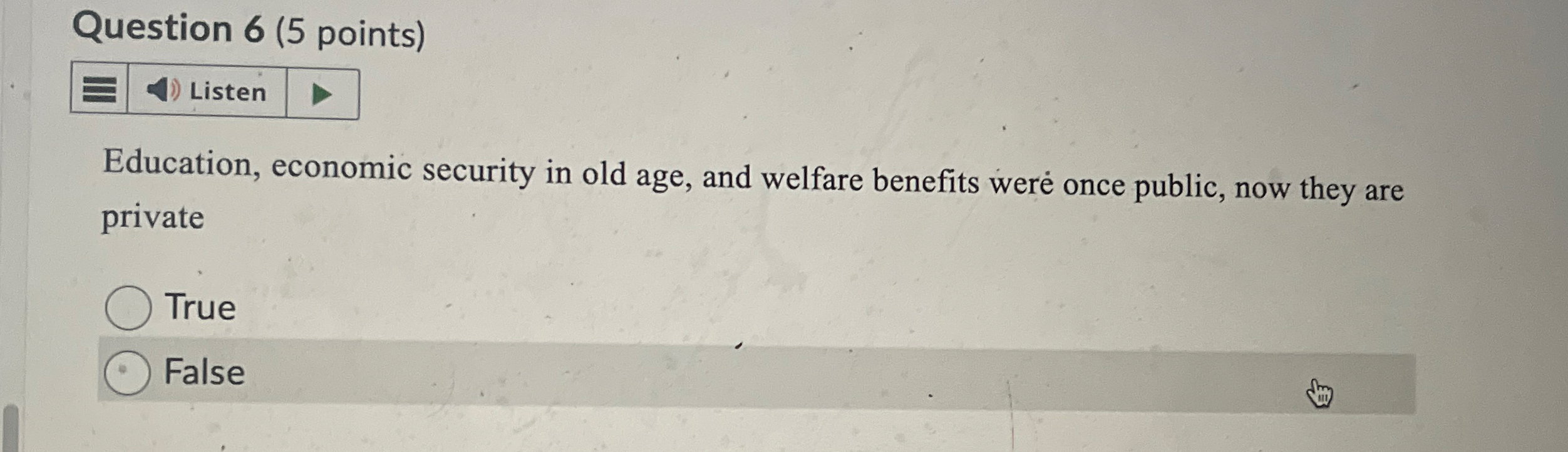 Solved Question 6 (5 ﻿points)ListenEducation, economic | Chegg.com