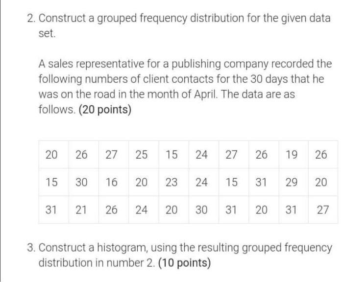 Solved 2. Construct a grouped frequency distribution for the | Chegg.com