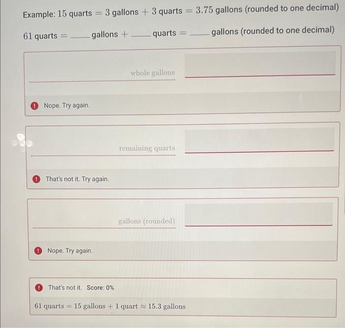 Solved - Example: 15 quarts = 3 gallons + 3 quarts = 3.75 | Chegg.com