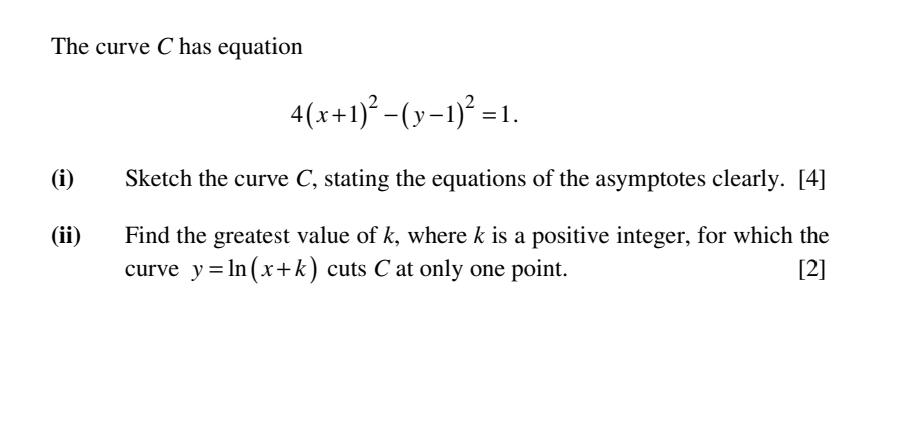 Solved The curve C ﻿has equation4(x+1)2-(y-1)2=1(i) ﻿Sketch | Chegg.com