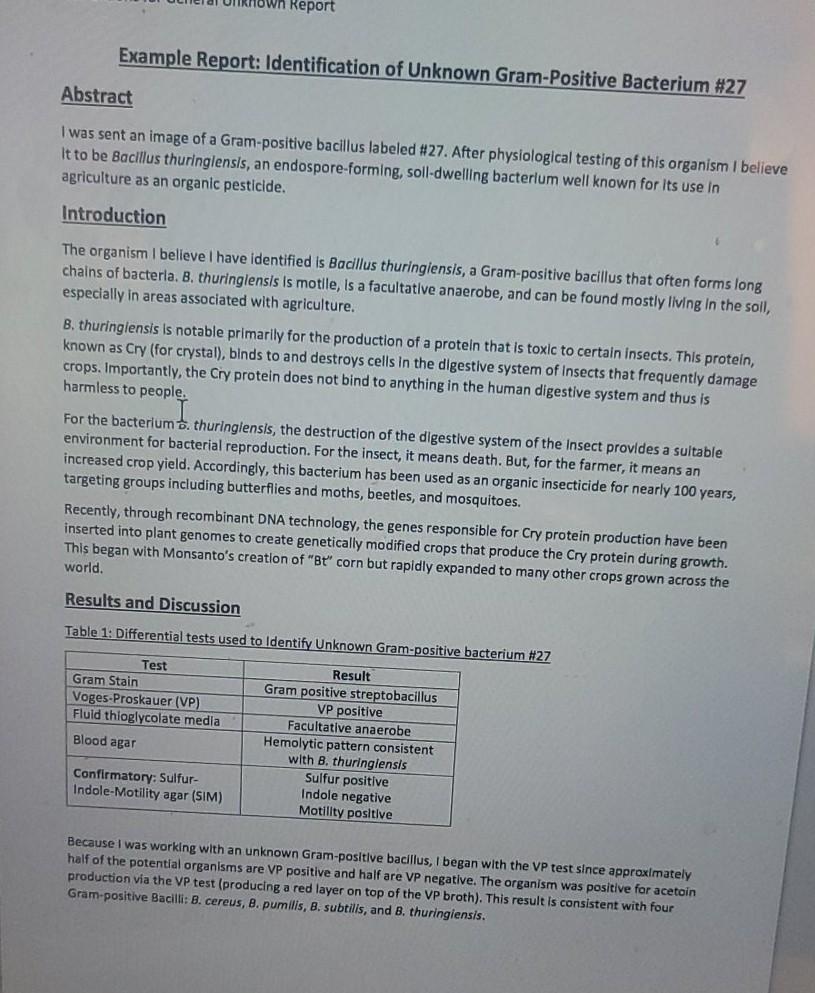 Solved Instructions for General Unknown Report Basic idea: | Chegg.com