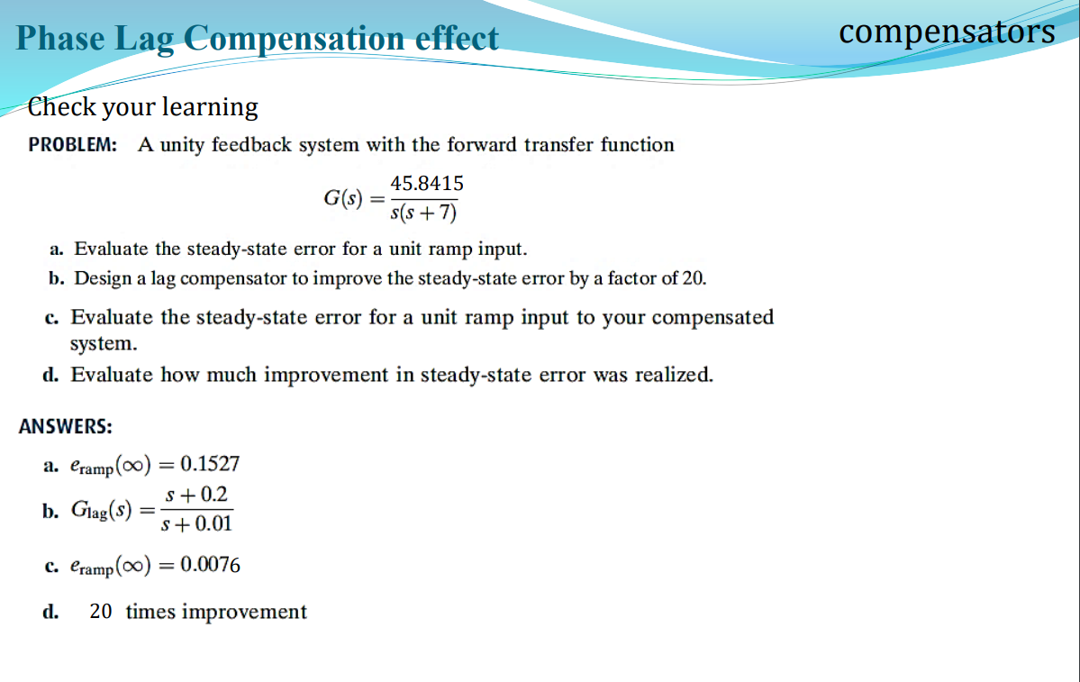 Solved Phase Lag Compensation effectCheck your | Chegg.com