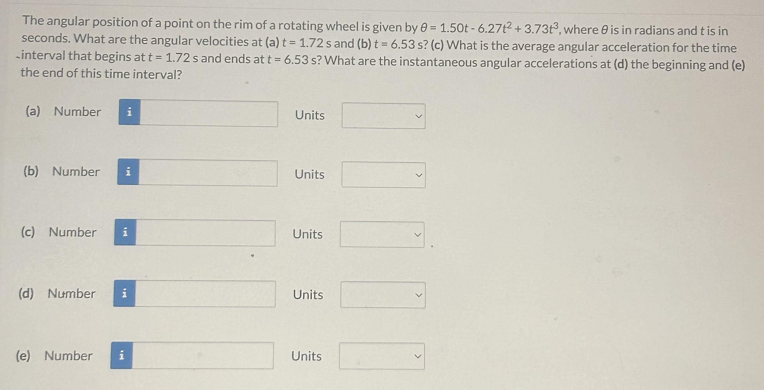 Solved The angular position of a point on the rim of a | Chegg.com