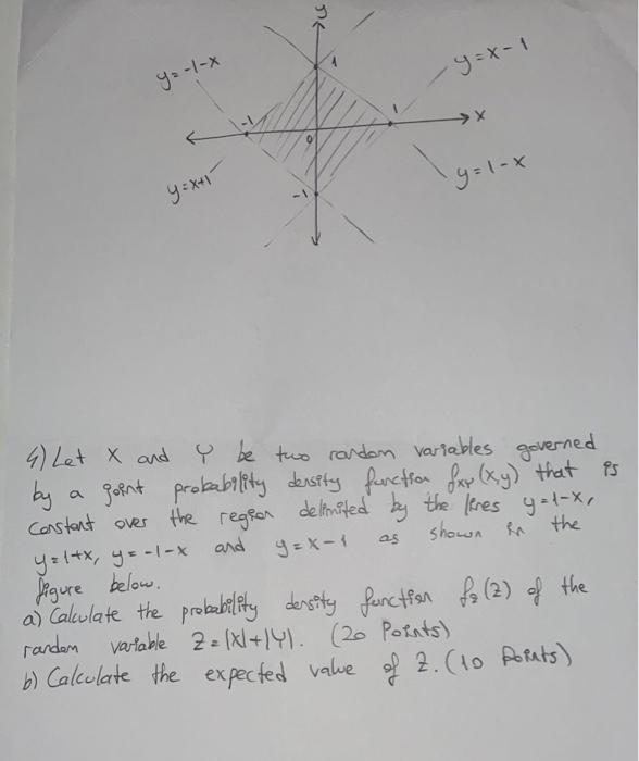 Solved y=-1-x y=x+1² 0 9=X-1 >X y=1-x 4) Let X and Y be two | Chegg.com