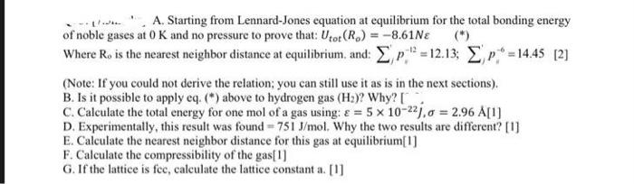 Solved Starting from Lennard-Jones equation at equilibrium | Chegg.com