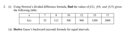 Solved 2. (i) Using Newton's divided difference formula, | Chegg.com