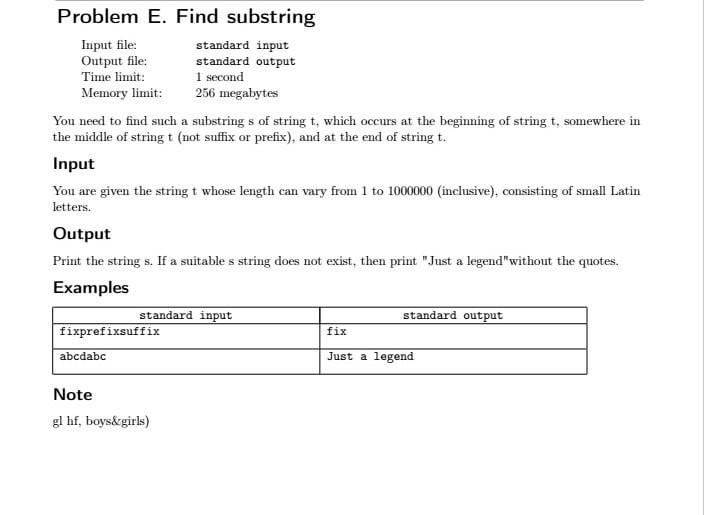 Solved Problem E. Find substring Input file: standard input | Chegg.com