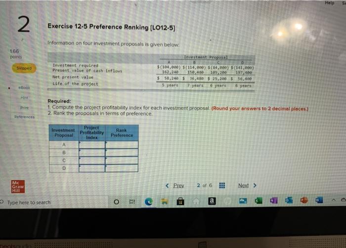 Solved Help 2 Exercise 12-5 Preference Ranking (L012-5) | Chegg.com