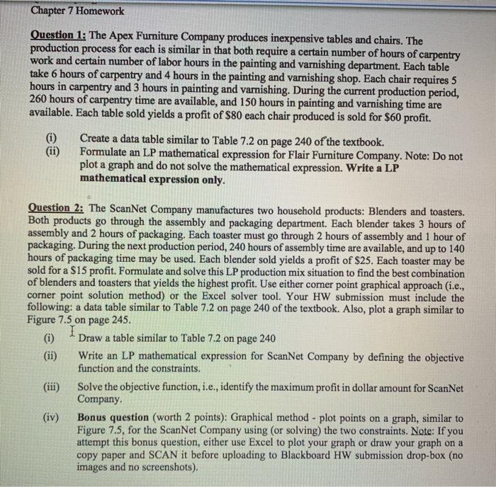 Chapter 7 Homework Question 1: The Apex Furniture | Chegg.com