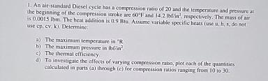 Solved An ait-standard Diesel cycic has a compression ratio | Chegg.com