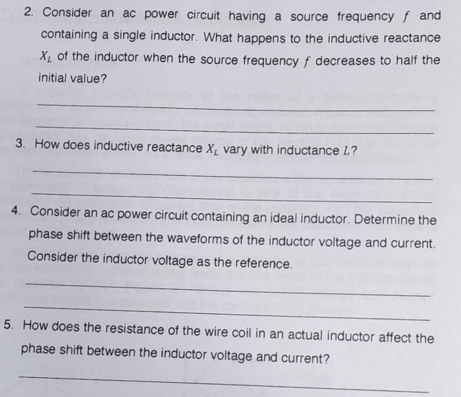 Solved 1. An ac power circuit containing an inductor has a | Chegg.com