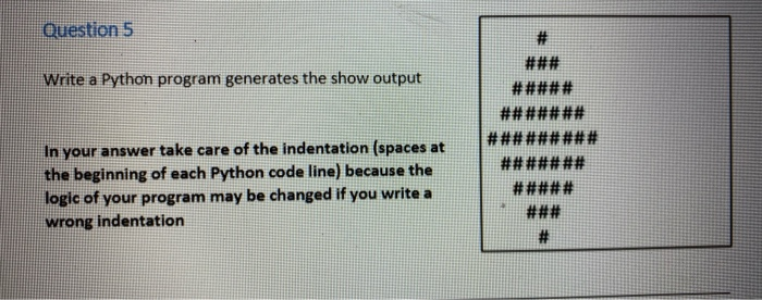 Solved Question 5 Write a Python program generates the show | Chegg.com