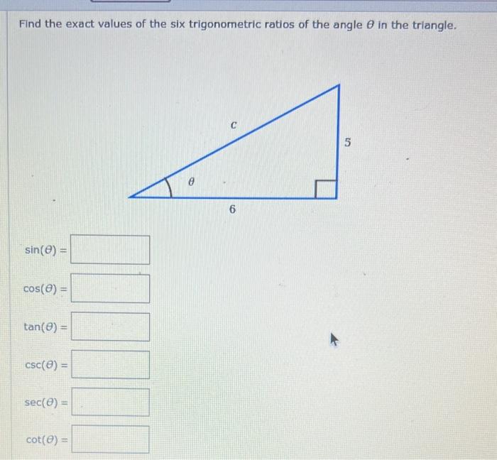 Solved Find the exact values of the six trigonometric ratios | Chegg.com