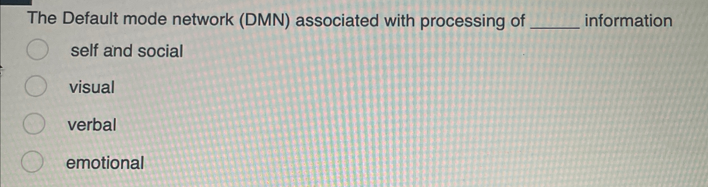 Solved The Default mode network (DMN) ﻿associated with | Chegg.com