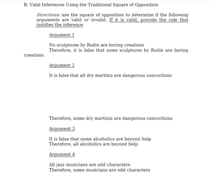 Solved B. Valid Inferences Using the Traditional Square of | Chegg.com