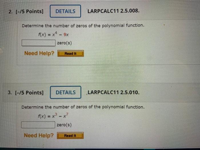 Solved 2) Determine the number of zeros of the polynomial | Chegg.com