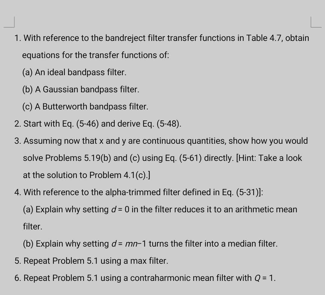 Solved 1. With reference to the bandreject filter transfer | Chegg.com