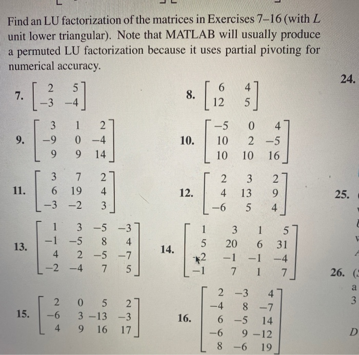 Solved Find An Lu Factorization Of The Matrices In Exercises