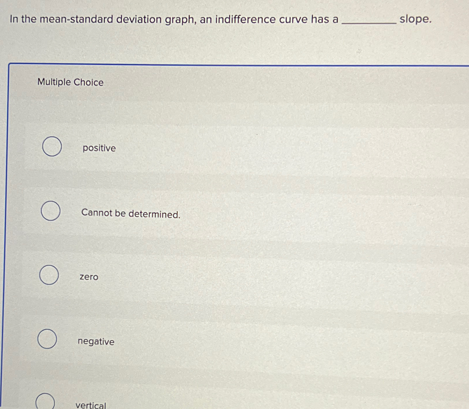 Solved In the mean-standard deviation graph, an indifference | Chegg.com