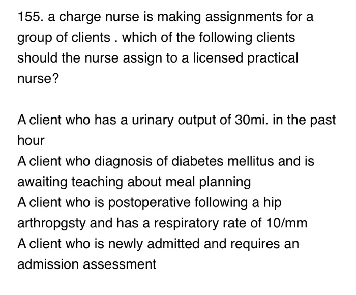 Solved 155. a charge nurse is making assignments for a group | Chegg.com