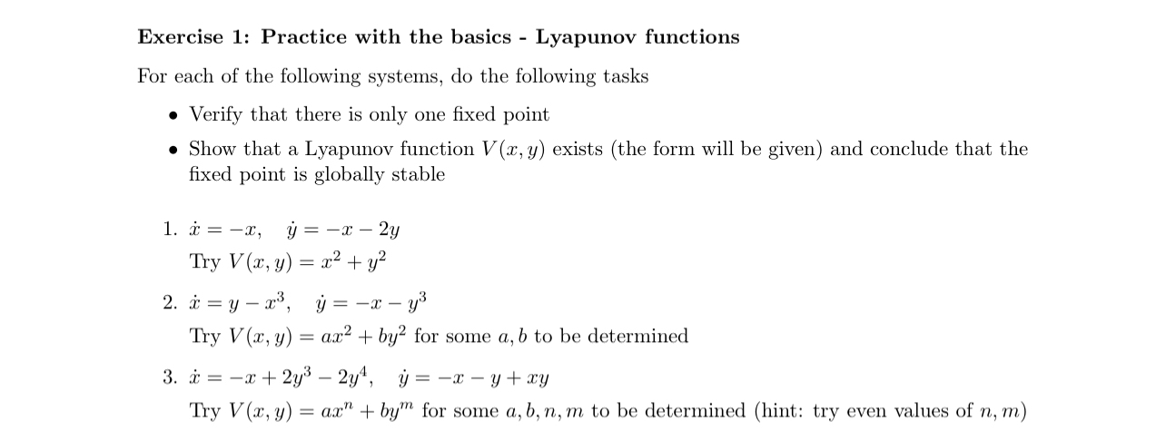 Solved Exercise 1: Practice with the basics - ﻿Lyapunov | Chegg.com