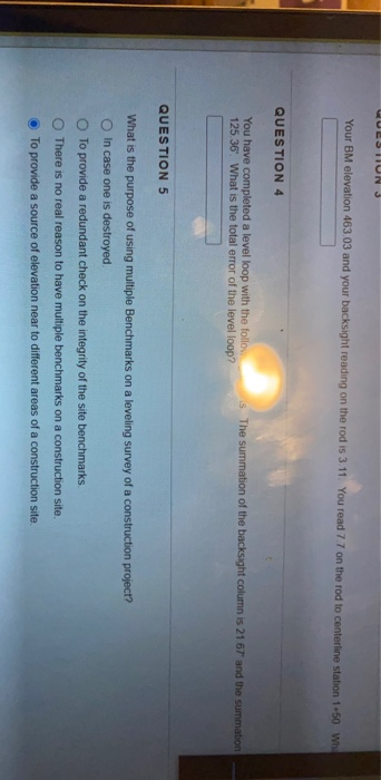 Solved Your BM elevation 463.03 and your backsight reading | Chegg.com